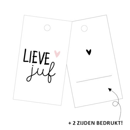 Lieve juf cadeau label wit zwart hartje - Kralenwinkel Albertien